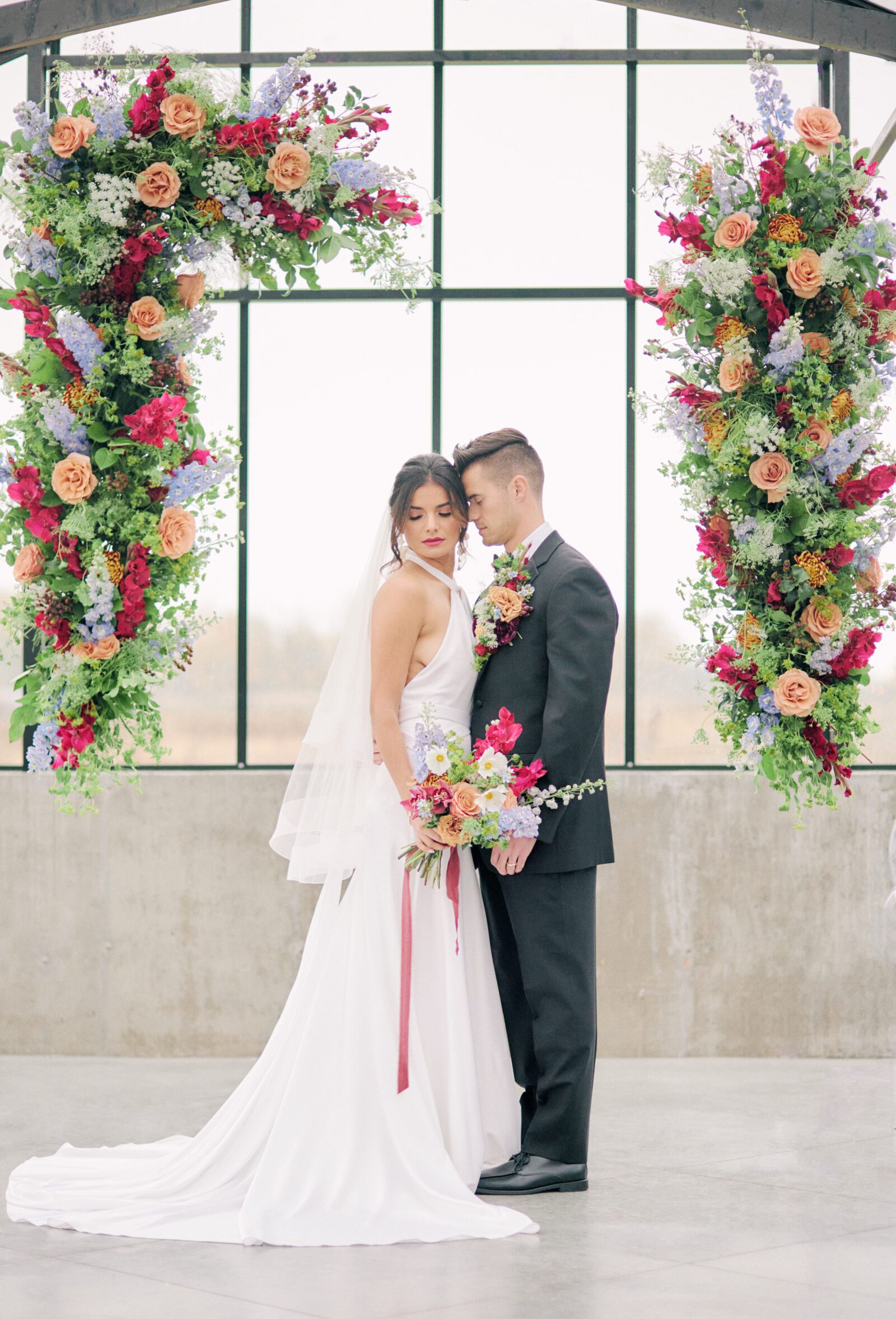 Floating Floral Arch Takes Center Stage In This Dramatic Wedding Inspiration | Brontë Bride